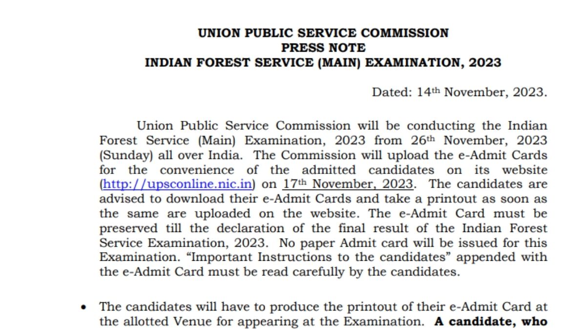 UPSC IFS Main Exam: इस डेट को जारी होंगे इंडियन फॉरेस्ट सर्विस मेंस ... UPSC IFS Main Exam: इस डेट को जारी होंगे इंडियन फॉरेस्ट सर्विस मेंस ...